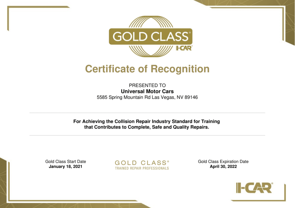 Universal Motorcars Honored with the Gold Class Shop
